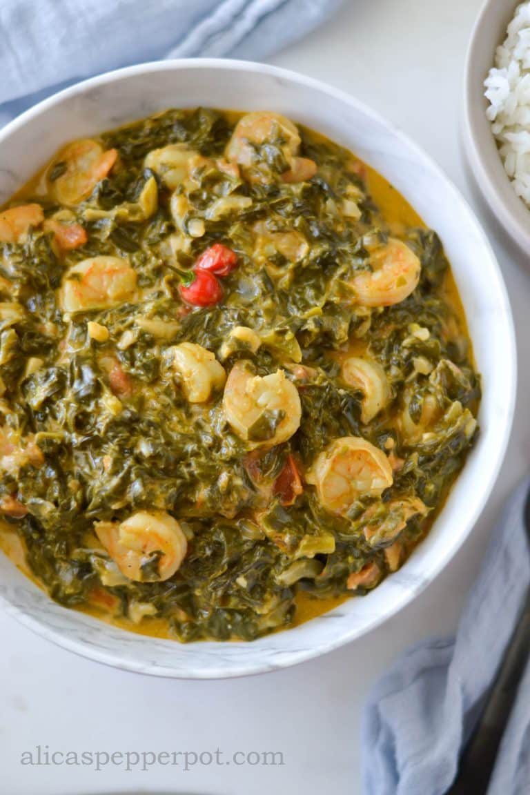 Bhaji with Shrimp (Sauteed Spinach) - Alica's Pepperpot